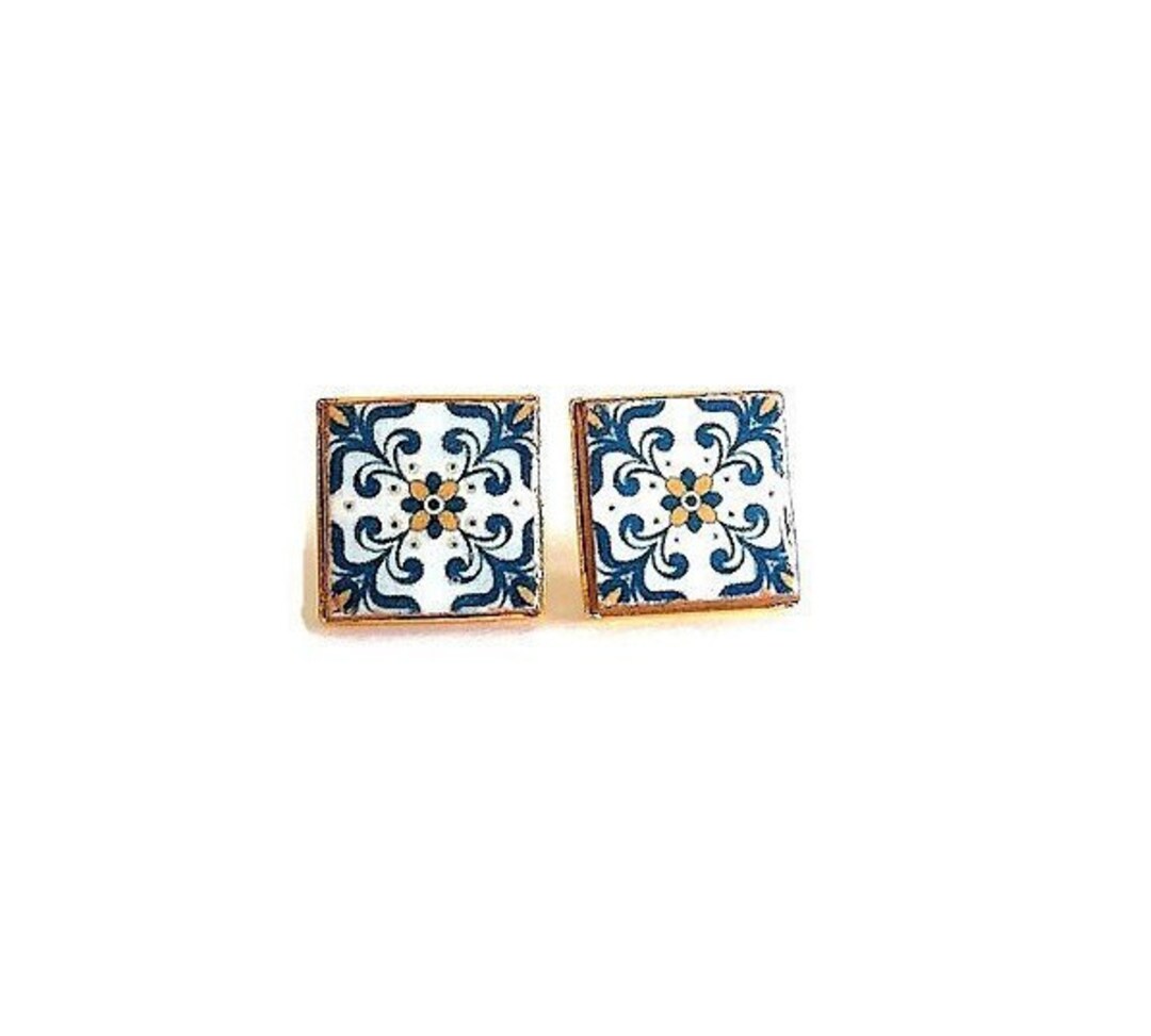 Portugal Antique Tile Stud Earrings Small Square Tiles Studs - Etsy