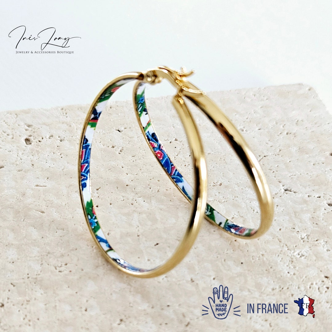 Turkish HOOP Tile Earring Red Tulip Flower Tile GOLD Steel Damascus ...