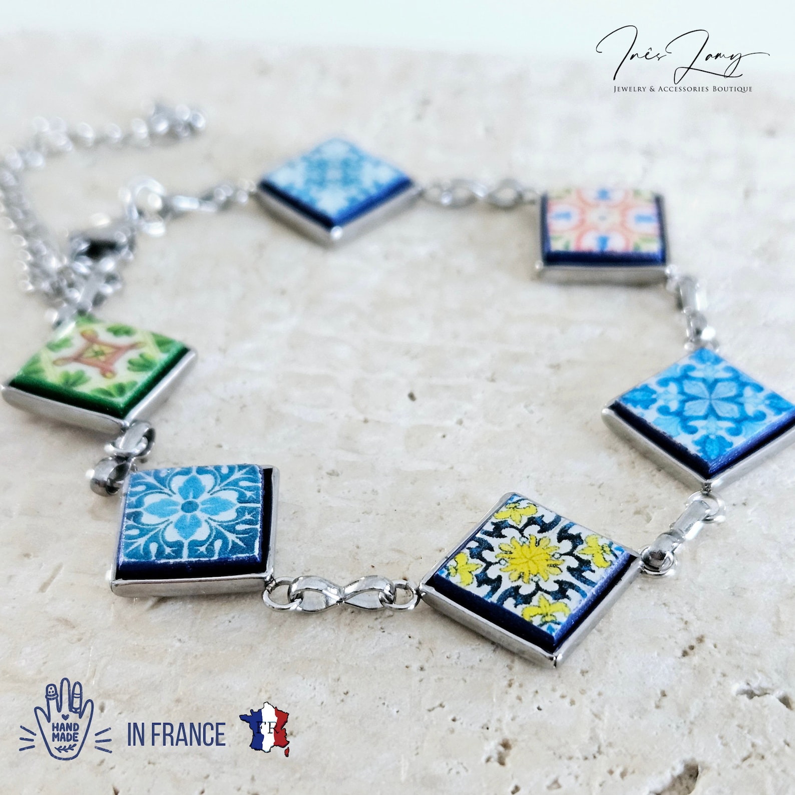 Portuguese Square Tile Bracelet Majolica Mixed Azulejos Bracelet ...