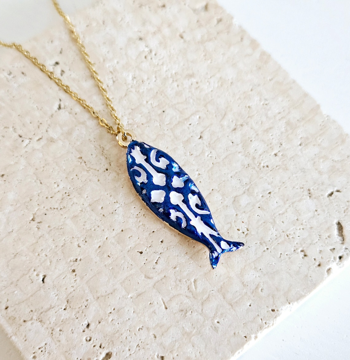 Portuguese Sardine Necklace Azulejo Fish Blue White Sardine Pendant ...