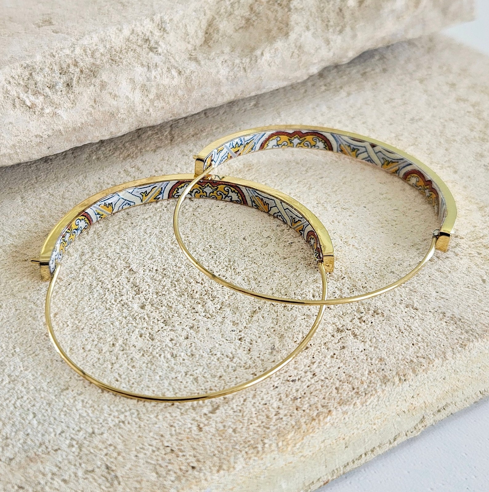 Gold Orange Red HOOP Tile Earring Portugal STAINLESS STEEL Azulejo ...