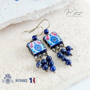 Turkish Tile Blue Red Drop Earring Natural Raw Stone Lapis - Etsy