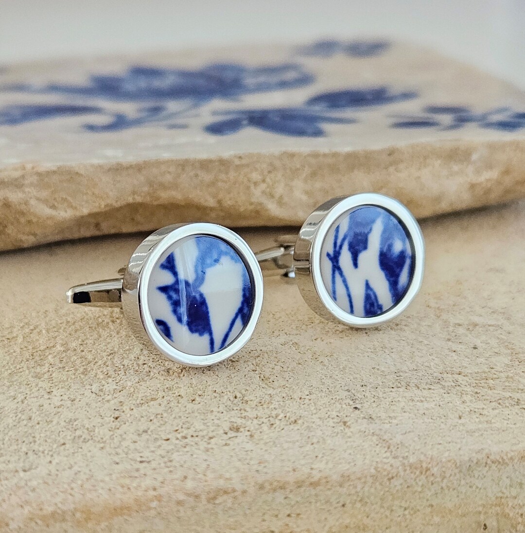 Delft Porcelain Steel Tile Cufflink Luxury Portuguese Ceramic Cufflink ...