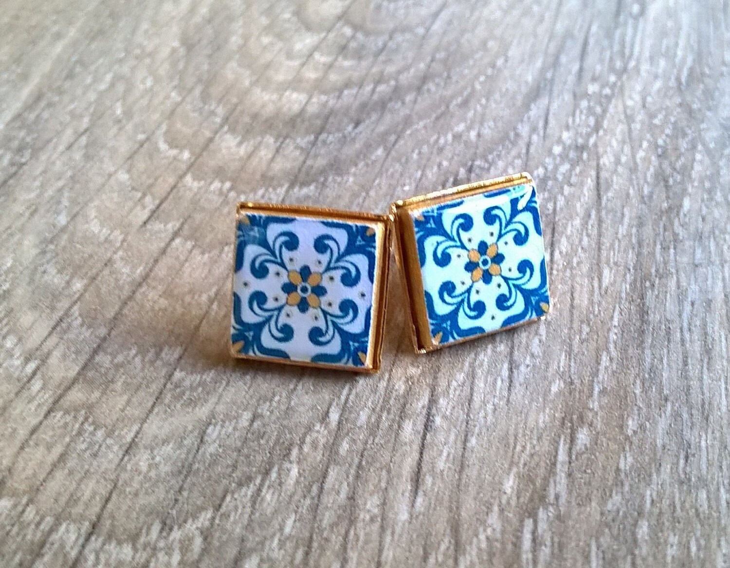 Portugal Antique Tile Stud Earrings Small Square Tiles Studs | Etsy