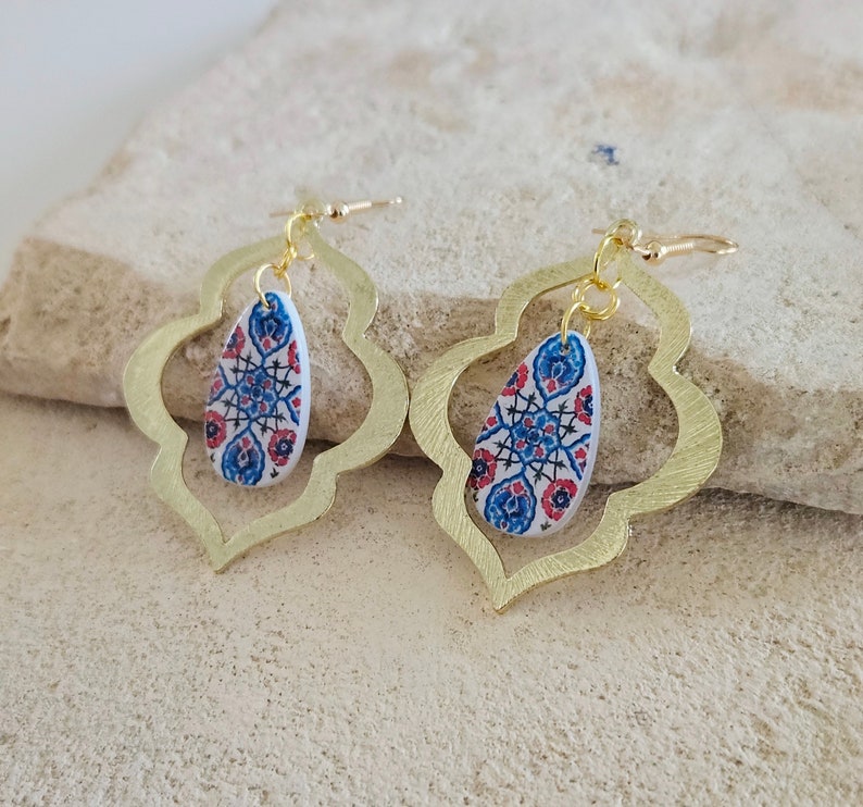 Turkish Teardrop Tile Earring PERSIAN Arab İznik Pottery Ottoman ...