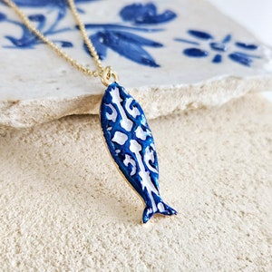Portuguese Sardine Necklace Azulejo Fish Blue White Sardine Pendant ...