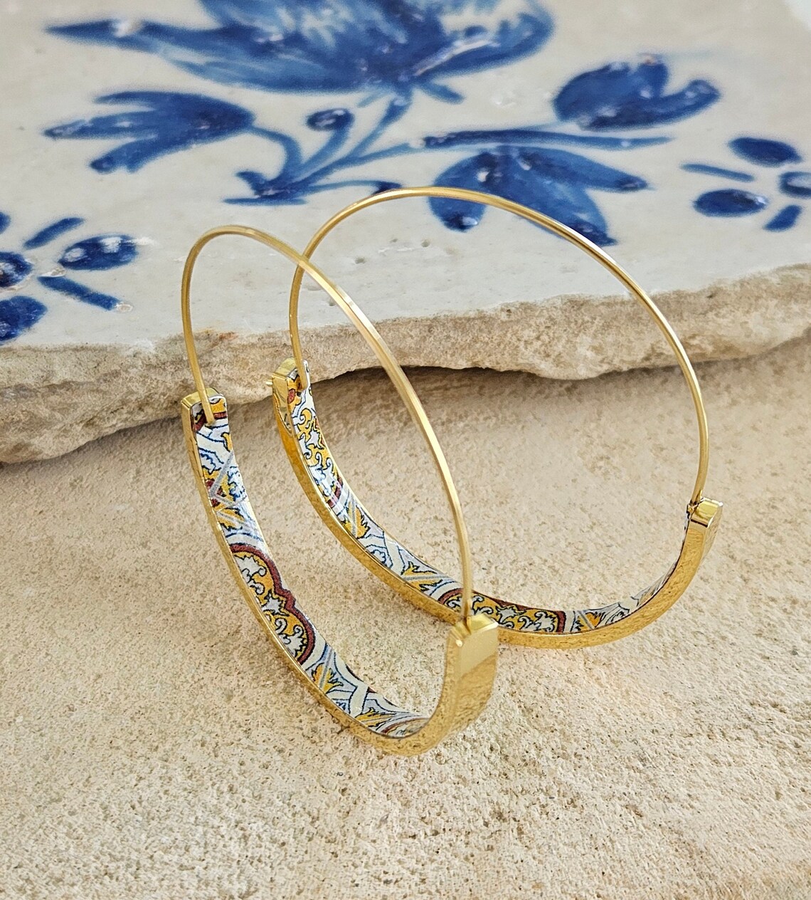 Gold Orange Red HOOP Tile Earring Portugal STAINLESS STEEL Azulejo ...