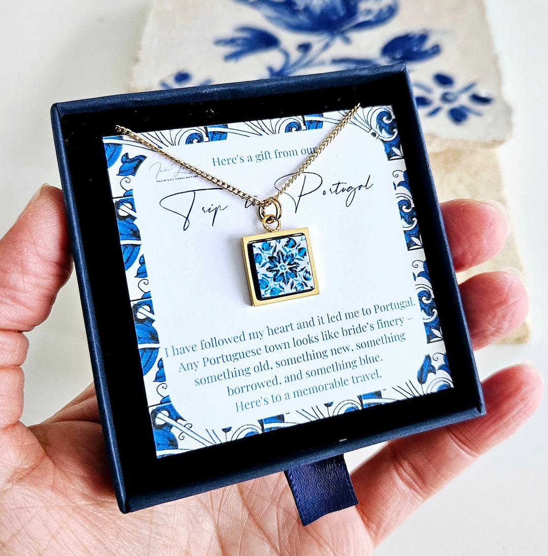 Portugal Tile Custom Charm Necklace Personalized Message Card Portugal ...