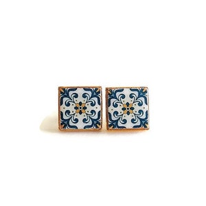 Portugal Antique Tile Stud Earrings Small Square Tiles Studs - Etsy
