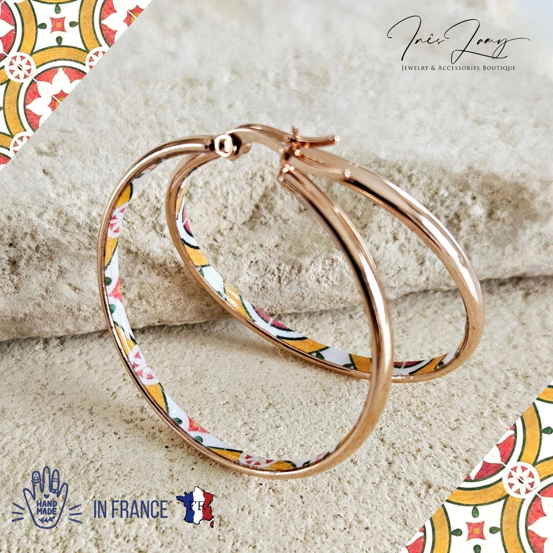 Rose Gold HOOP Tile Earring Portugal STEEL Orange Red Azulejo Delicate ...