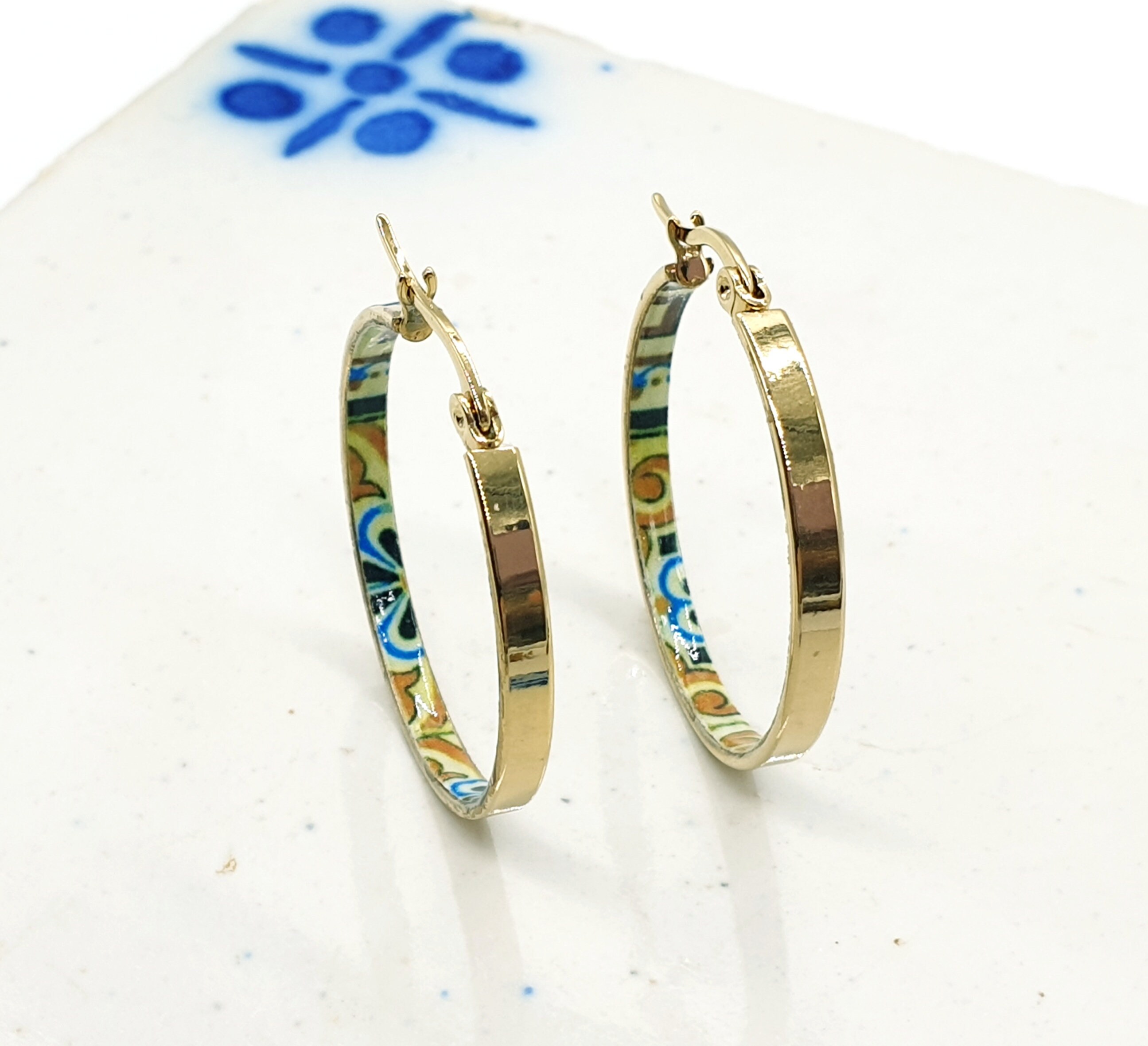 Gold HOOP Tile Earring Portugal STAINLESS STEEL Azulejo Dainty Gold ...
