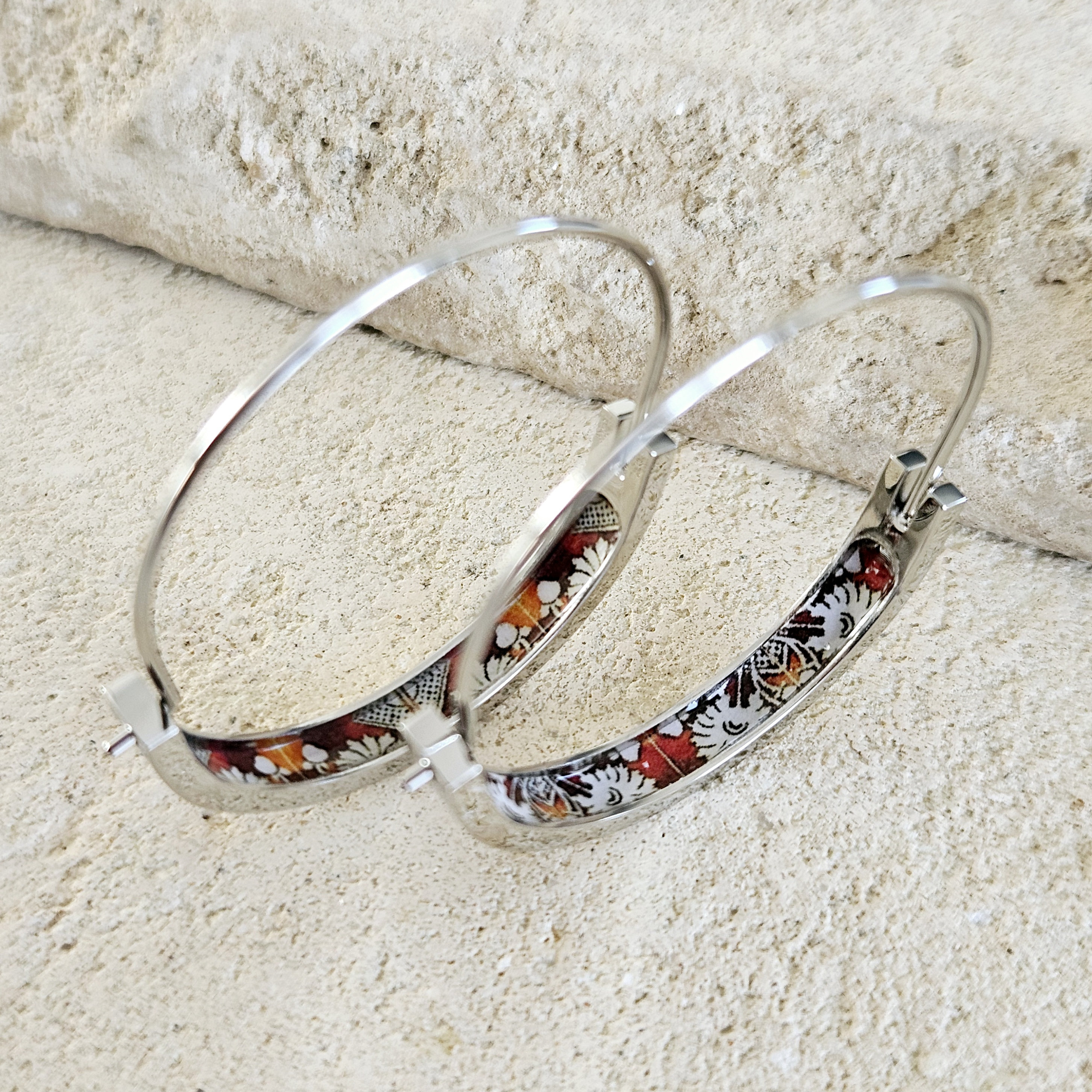 Red Orange Porto Tile 1.2'' HOOP Earring Portugal Lightweight STEEL ...
