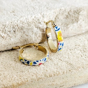 Small Gold HOOP Tile Earring STEEL Gold Arabesque Tile Earring Moroccan ...