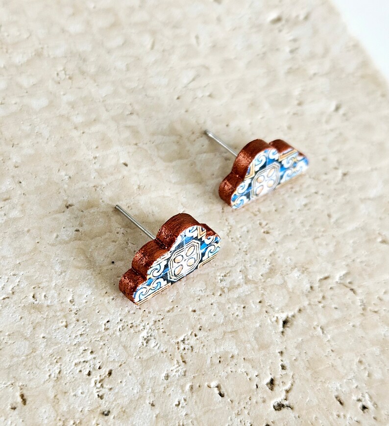 Cloud Tile Stud Earrings Portuguese Tile Earring Retro Vintage Tile ...