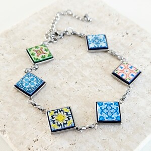 Portuguese Square Tile Bracelet Majolica Mixed Azulejos Bracelet ...
