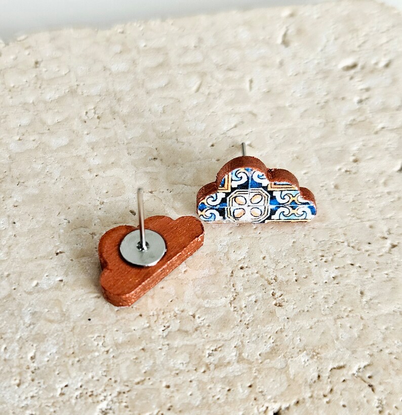 Cloud Tile Stud Earrings Portuguese Tile Earring Retro Vintage Tile ...