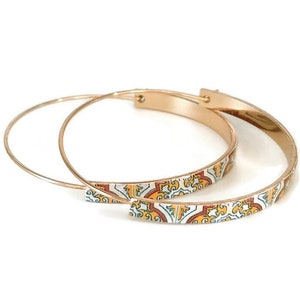 Gold Orange Red HOOP Tile Earring Portugal STAINLESS STEEL Azulejo ...
