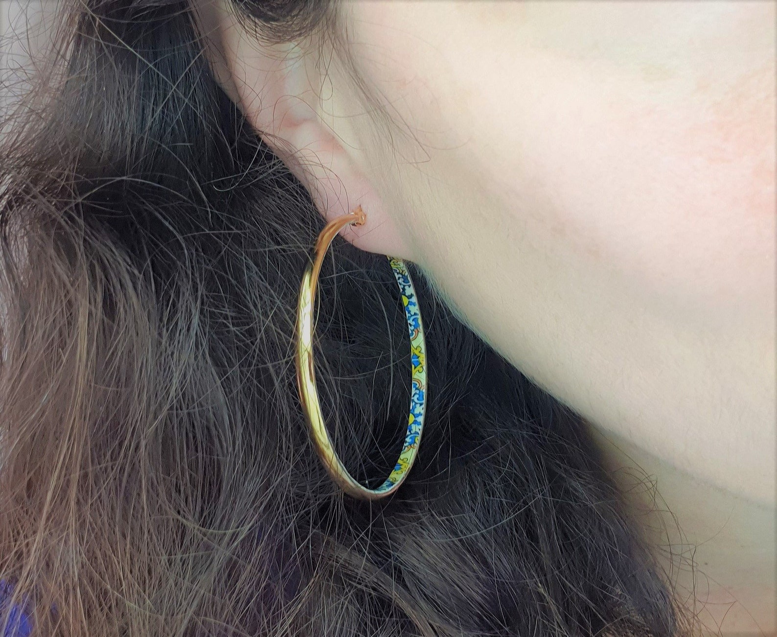 GOLD Flat HOOP Tile Earring Portugal Stainless STEEL Azulejo Delicate ...