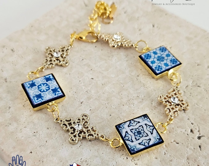 Portuguese Mixed Blue Tile Bracelet Portugal Royal Tile Bracelet ...