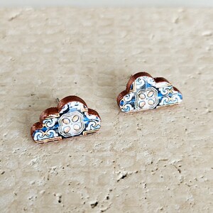 Cloud Tile Stud Earrings Portuguese Tile Earring Retro Vintage Tile ...