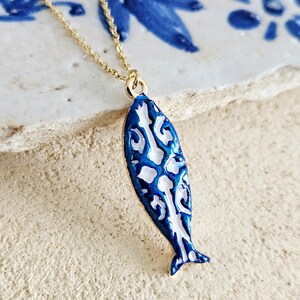 Portuguese Sardine Necklace Azulejo Fish Blue White Sardine Pendant ...