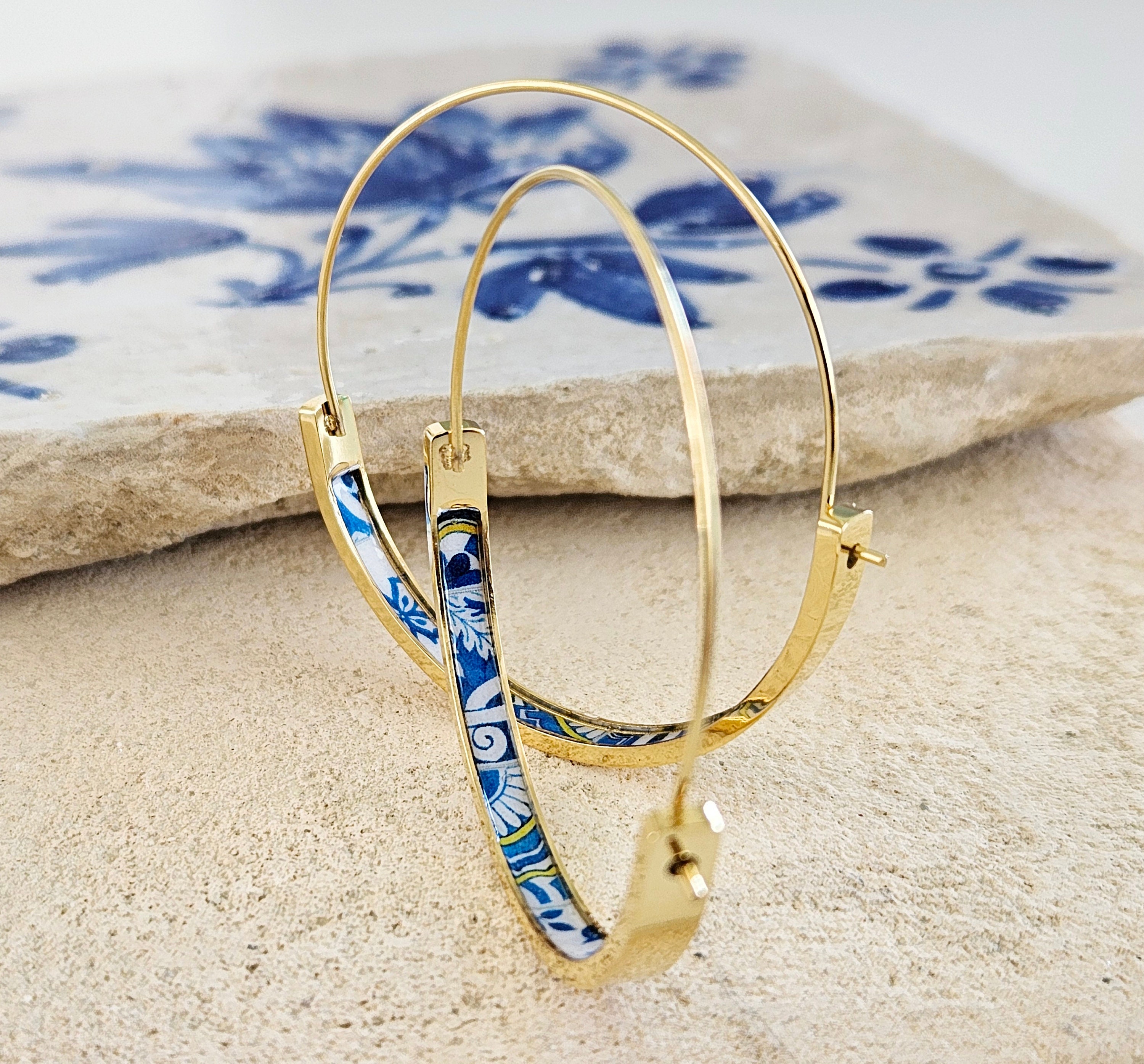 Blue Mixed HOOP Tile Earring Portugal Lightweight STAINLESS STEEL ...