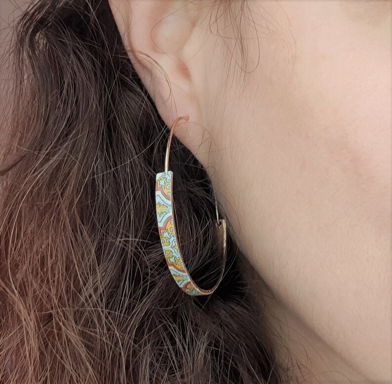 Gold Orange Red HOOP Tile Earring Portugal STAINLESS STEEL Azulejo ...