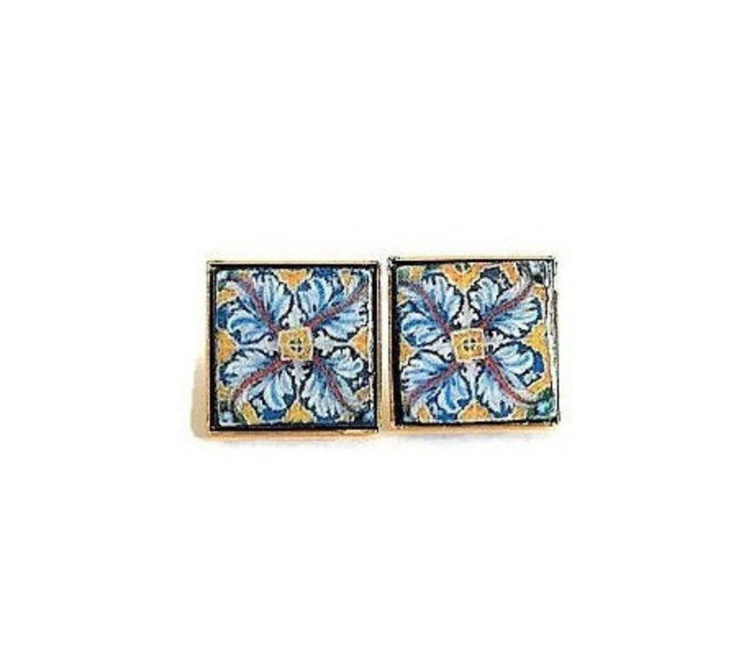 Portuguese Antique Tile Stud Earrings Miniature Antique Tiles Studs ...