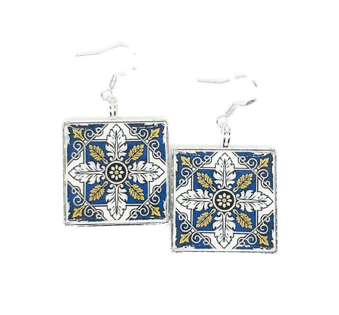 Portugal Antique Majolica Tile Earring Square Azulejo Dangle Earring ...