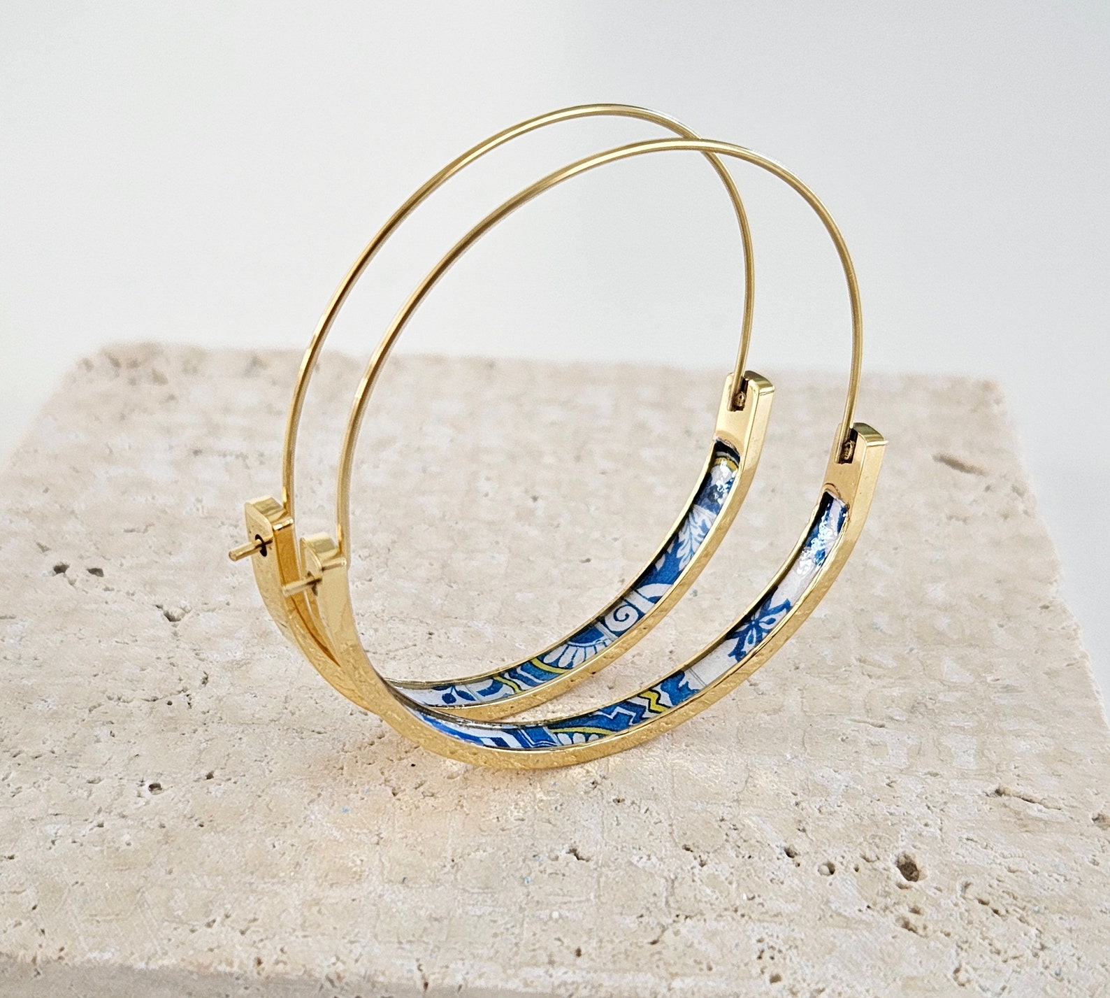Blue Mixed HOOP Tile Earring Portugal Lightweight STAINLESS STEEL ...