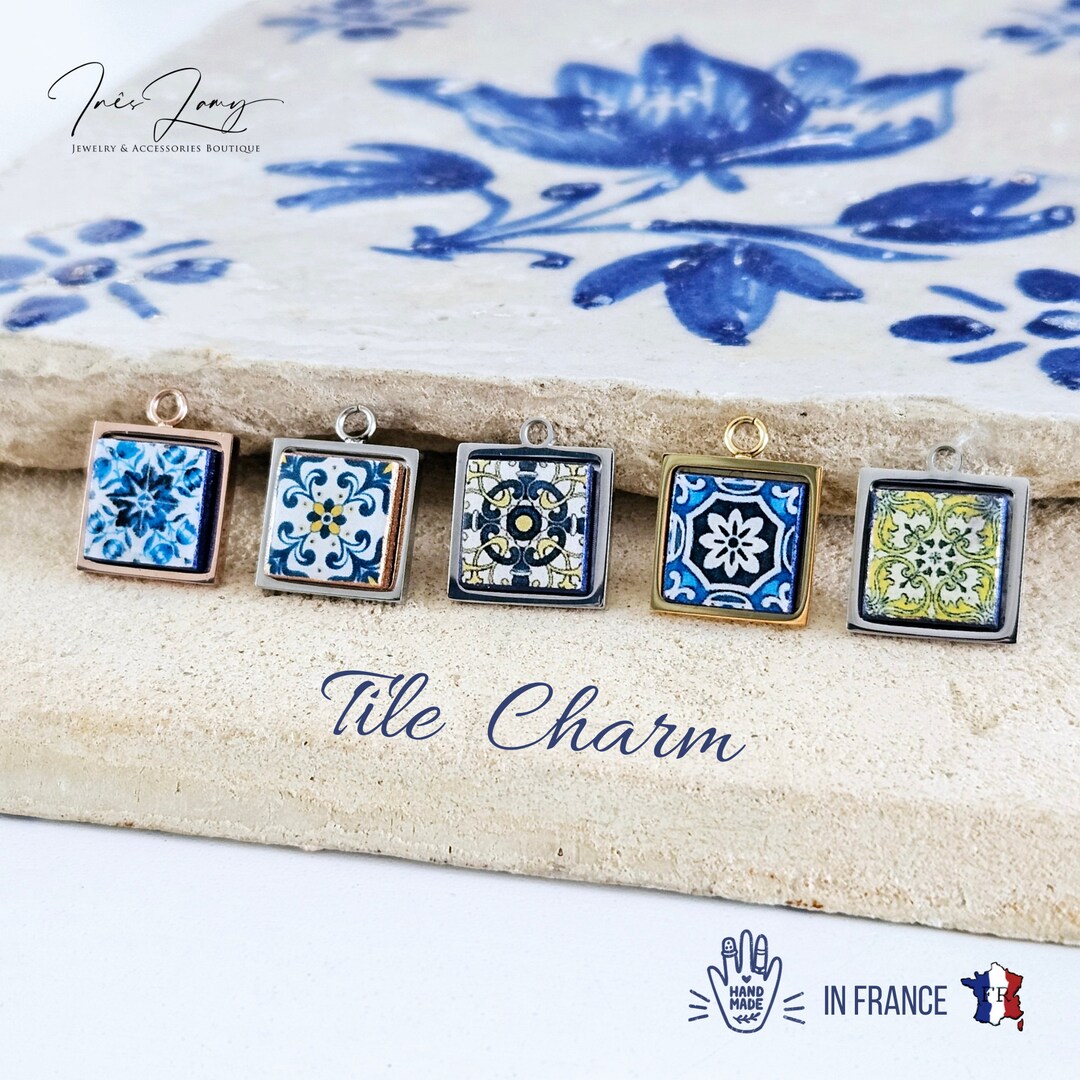 1PC Portuguese Tile Charm Azulejo Square Charm Stainless Steel DIY ...