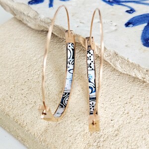 Blue Mixed Tile ROSE GOLD HOOP Earring Portugal Lightweight Steel ...