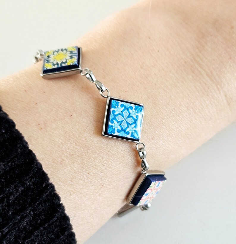 Portuguese Square Tile Bracelet Majolica Mixed Azulejos Bracelet ...