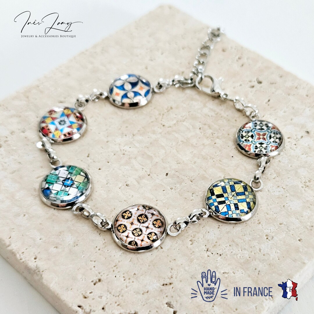 Portuguese Round Tile Bracelet Majolica Mixed Azulejos Bracelet ...