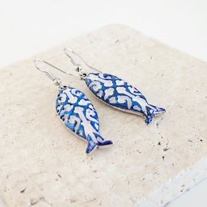 Portuguese Sardine Necklace Azulejo Fish Blue White Sardine Pendant ...
