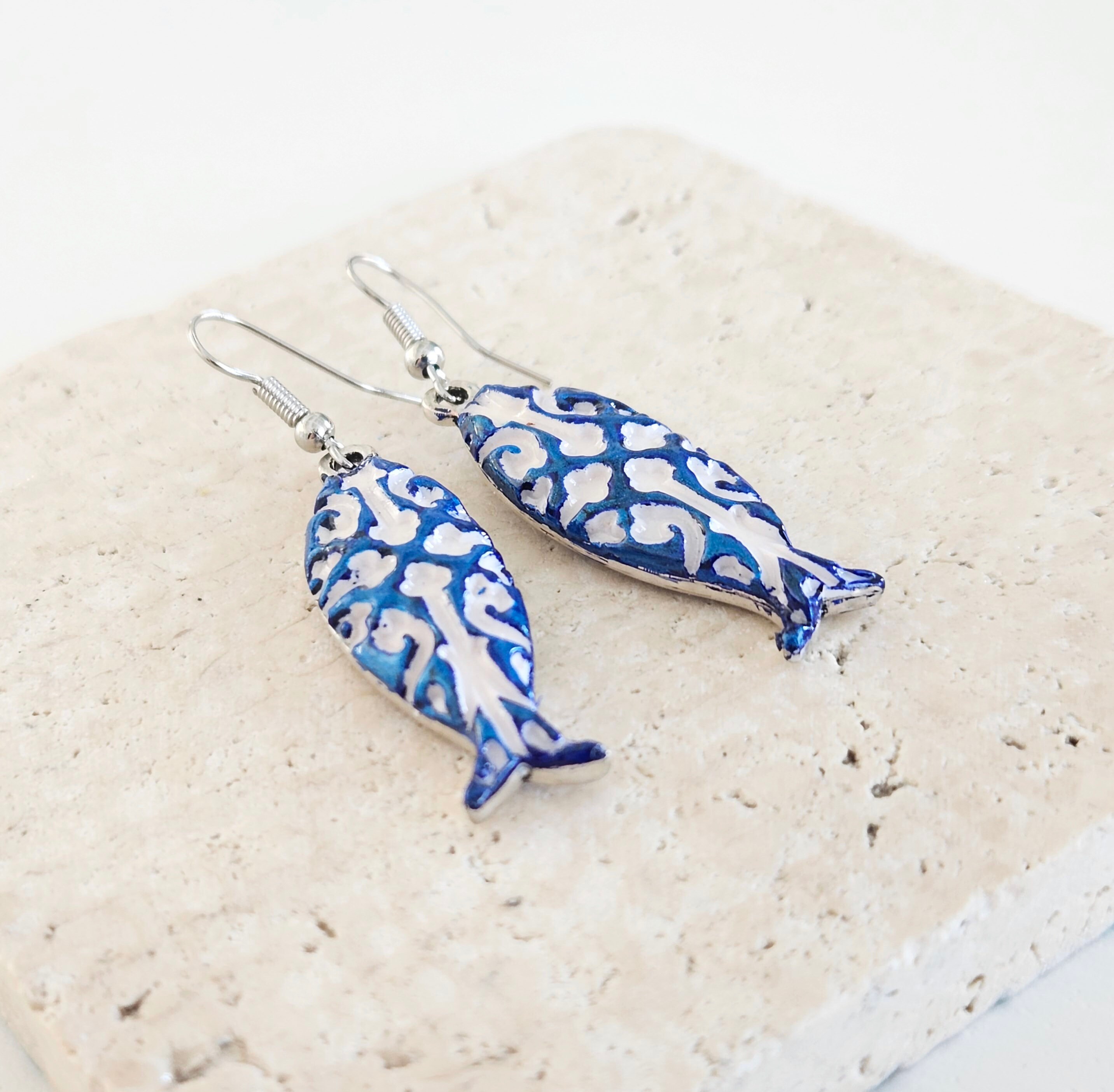 Portuguese Sardine Necklace Azulejo Fish Blue White Sardine Pendant ...