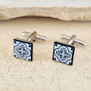 Portugal Blue Tile Silver Cufflinks Majolica Blue White Tile Cufflink ...