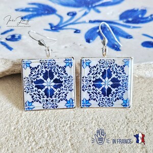 Lisbon Antique Majolica Tile Earring Square Portugal Azulejo Drop ...