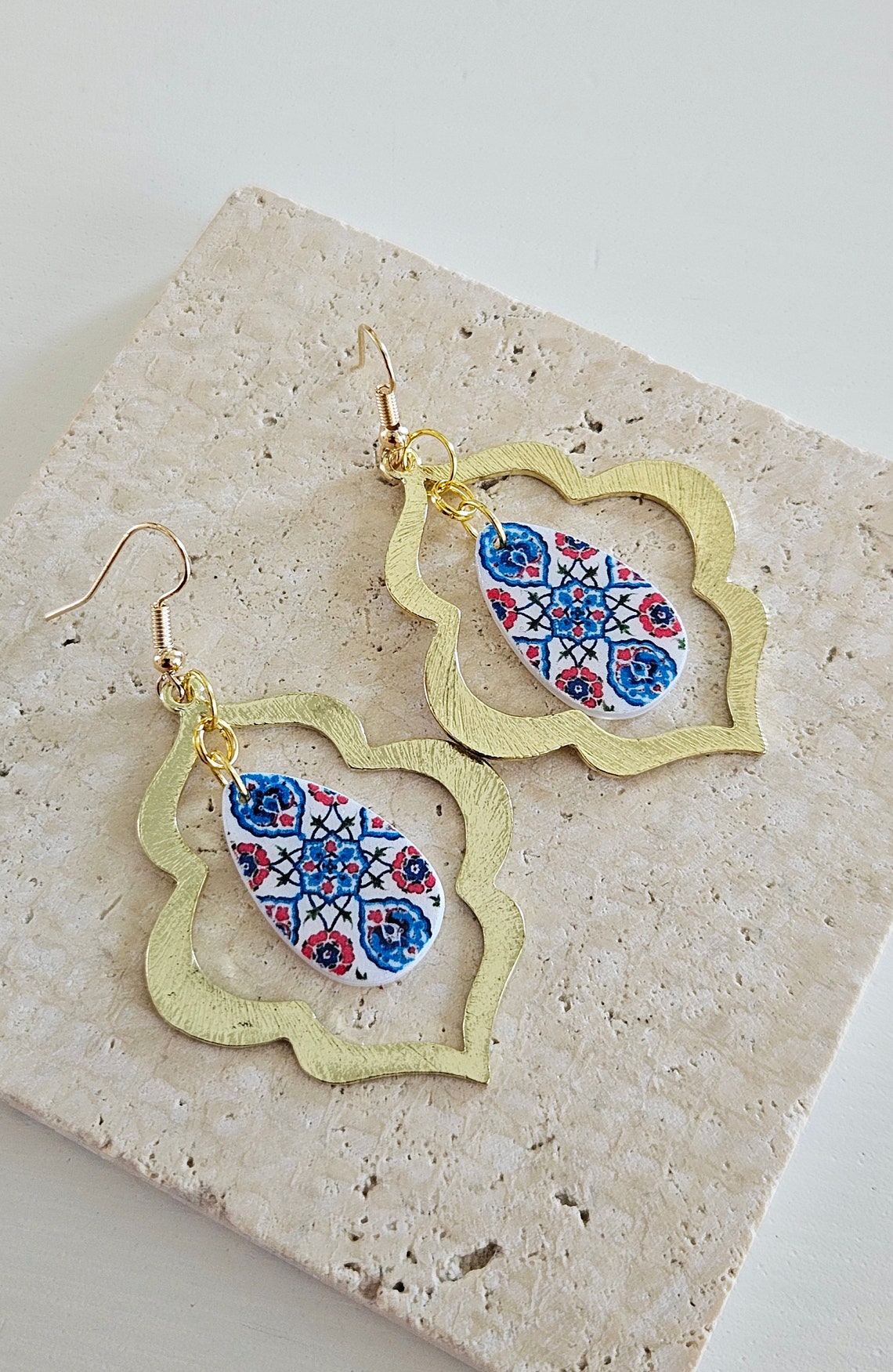 Turkish Teardrop Tile Earring PERSIAN Arab İznik Pottery Ottoman ...