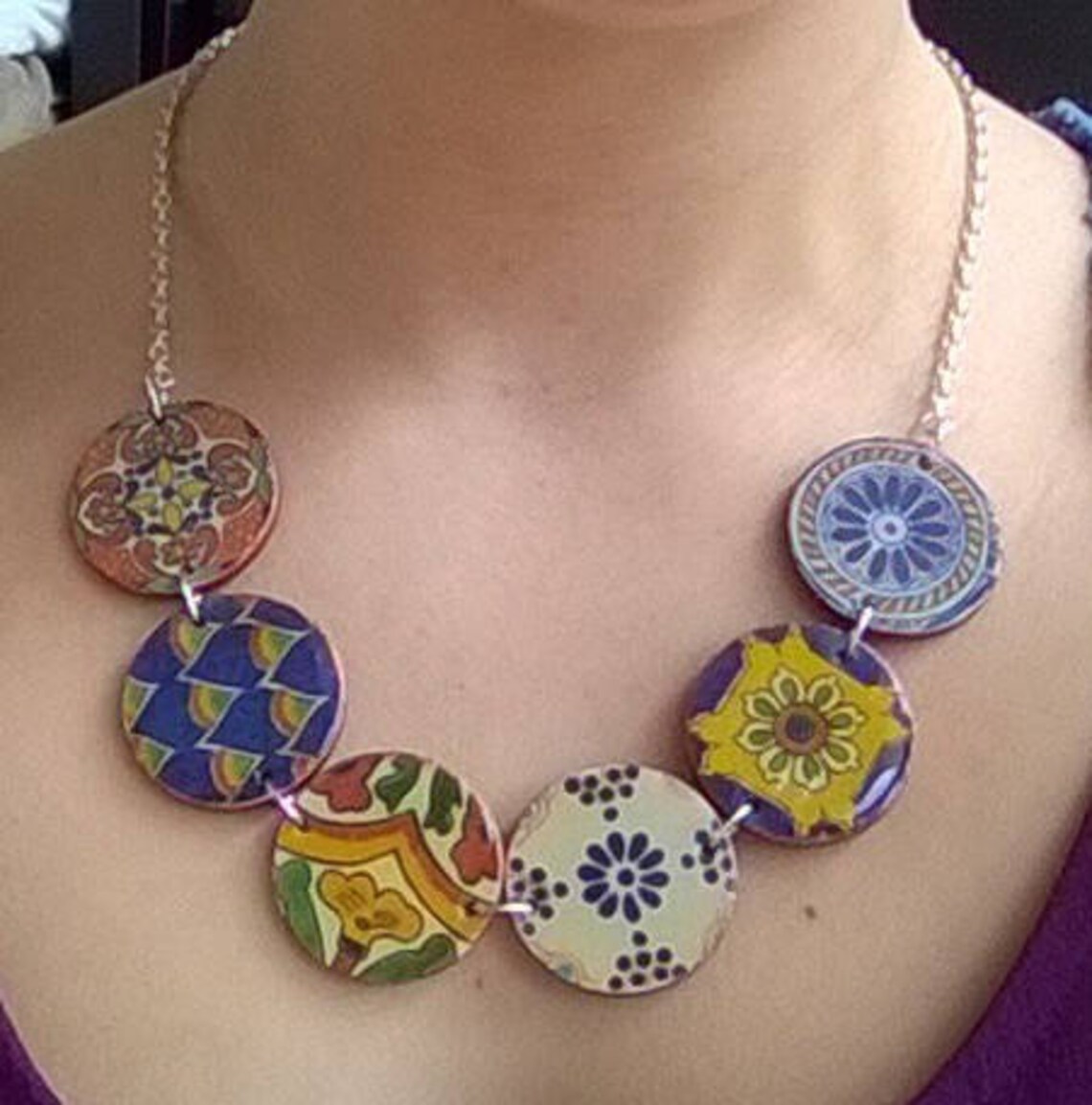 Mexican Round Tiles Necklace Mexico Talavera Statement Jewelry Bohemian ...