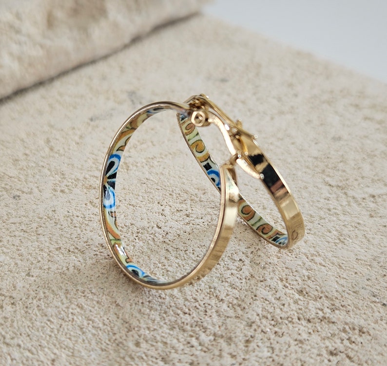 Gold HOOP Tile Earring Portugal STAINLESS STEEL Azulejo Dainty Gold ...