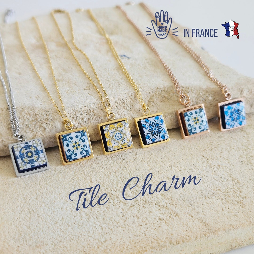 1PC Portuguese Tile Charm Azulejo Square Charm Stainless Steel - Etsy