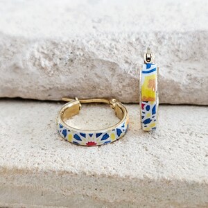 Small Gold HOOP Tile Earring STEEL Gold Arabesque Tile Earring Moroccan ...