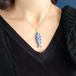 Portuguese Sardine Necklace Azulejo Fish Blue White Sardine Pendant ...