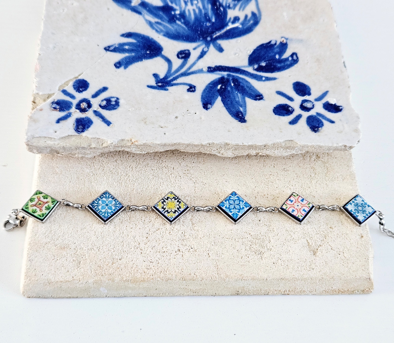 Portuguese Square Tile Bracelet Majolica Mixed Azulejos Bracelet ...