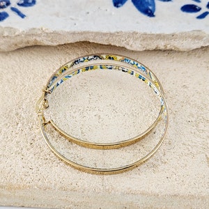 GOLD Flat HOOP Tile Earring Portugal Stainless STEEL Azulejo Delicate ...