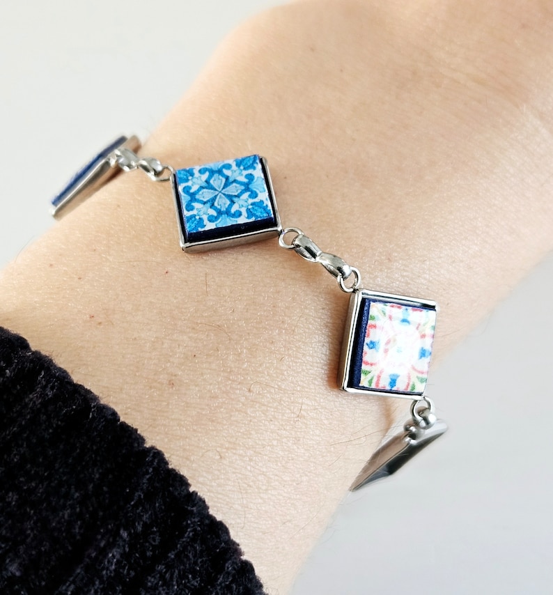 Portuguese Square Tile Bracelet Majolica Mixed Azulejos Bracelet ...