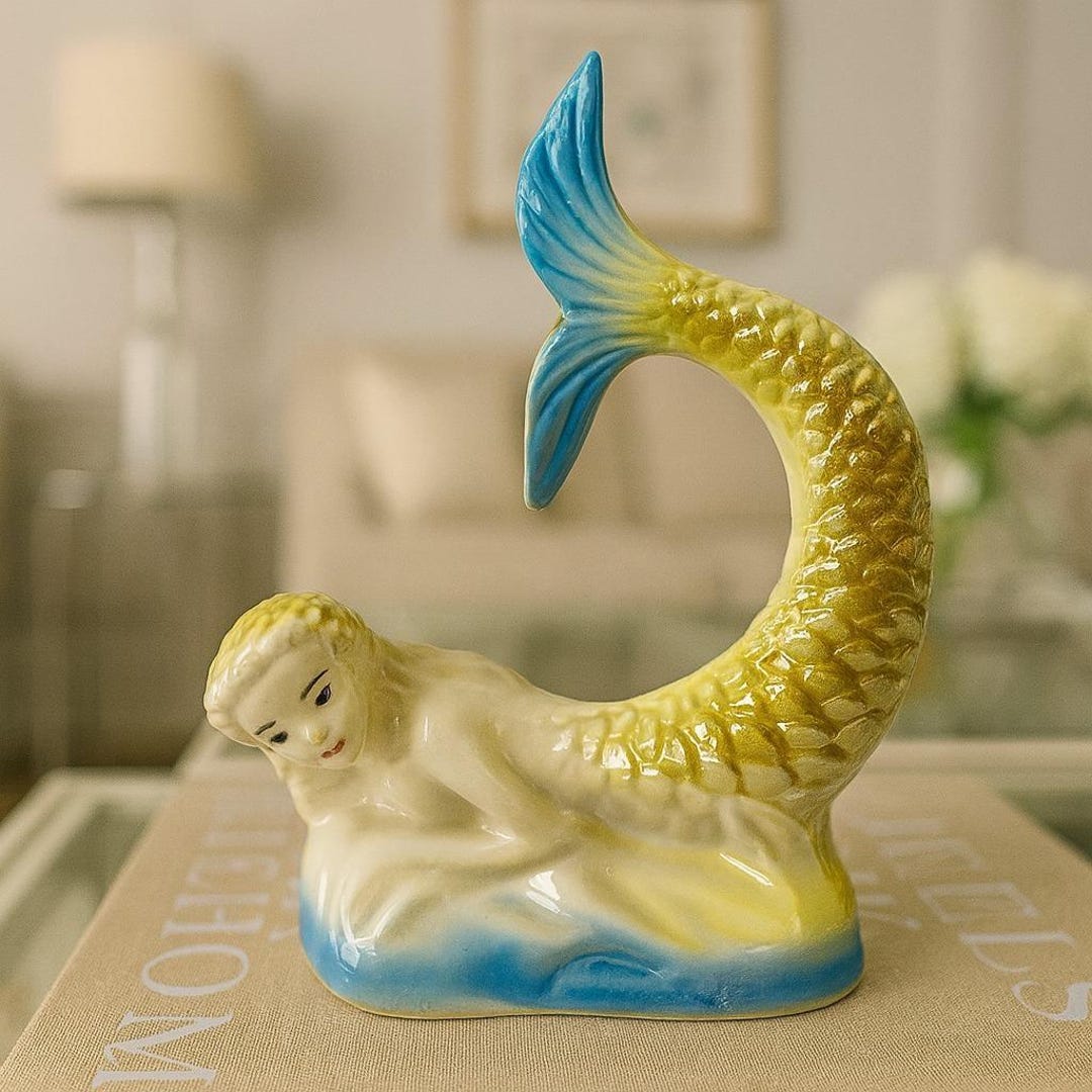Vintage Mermaid Statue Figurine. Lusterware, Bathing Beauty, Sea Nymph ...