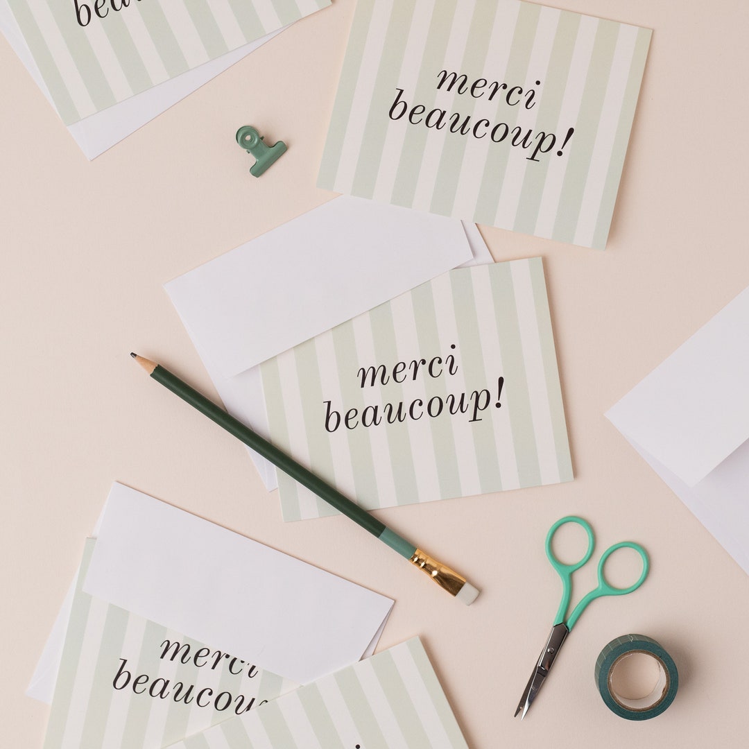 Merci Beaucoup Greeting Card | French Inspired Striped Thank You Card ...