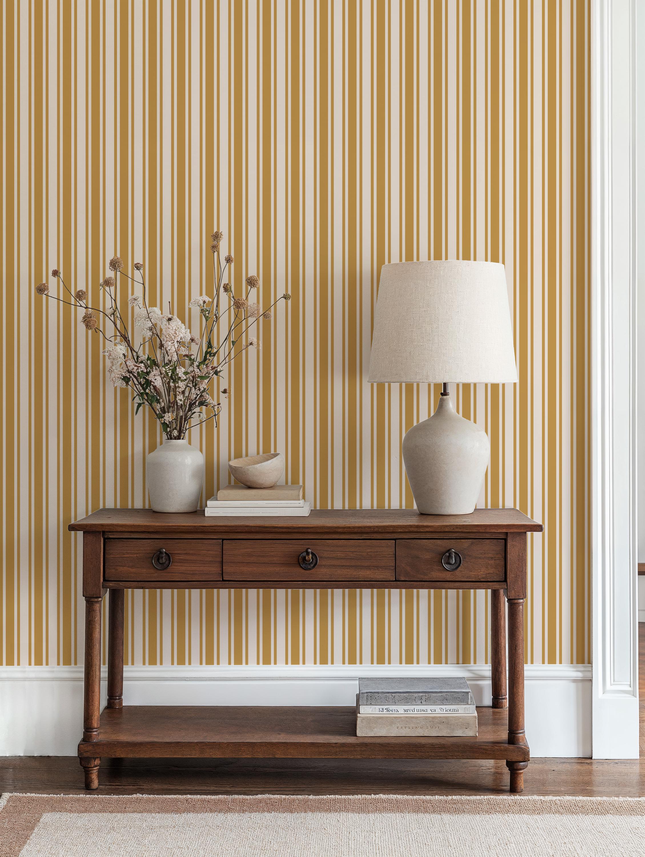 Ticking Stripe Wallpaper in Gold | Peel and Stick Removable Wallpaper ...